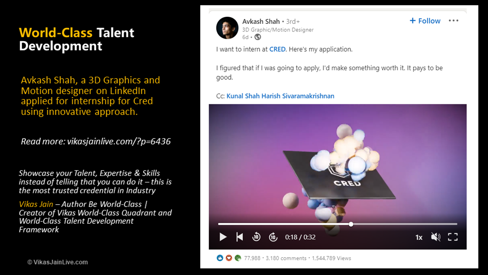 Avkash Shah 3D Designer Viral Linkedin post for Intern for Cred ...